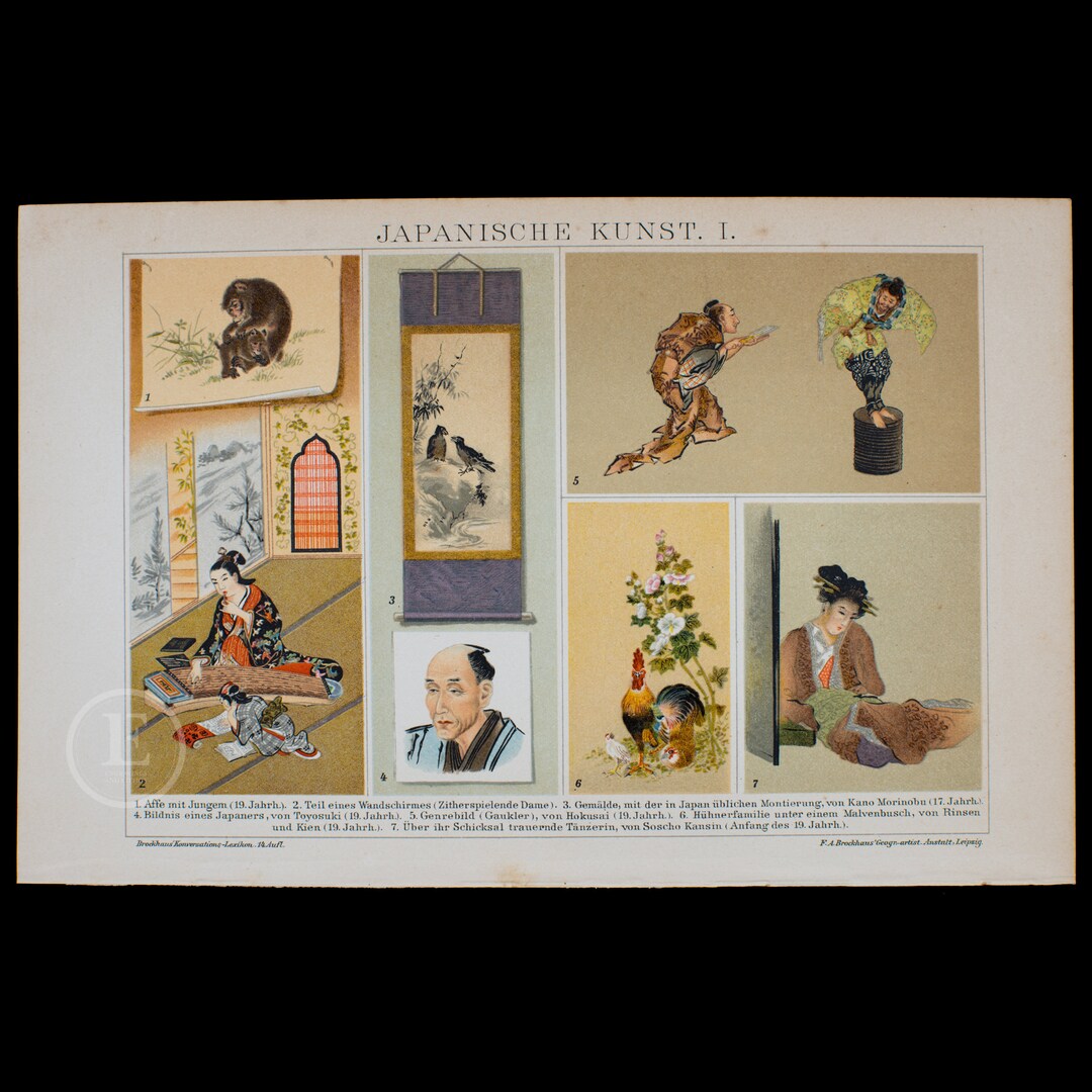 1898 JAPANESE ART - Rare Chromolithograph Plate From Brockhaus ...