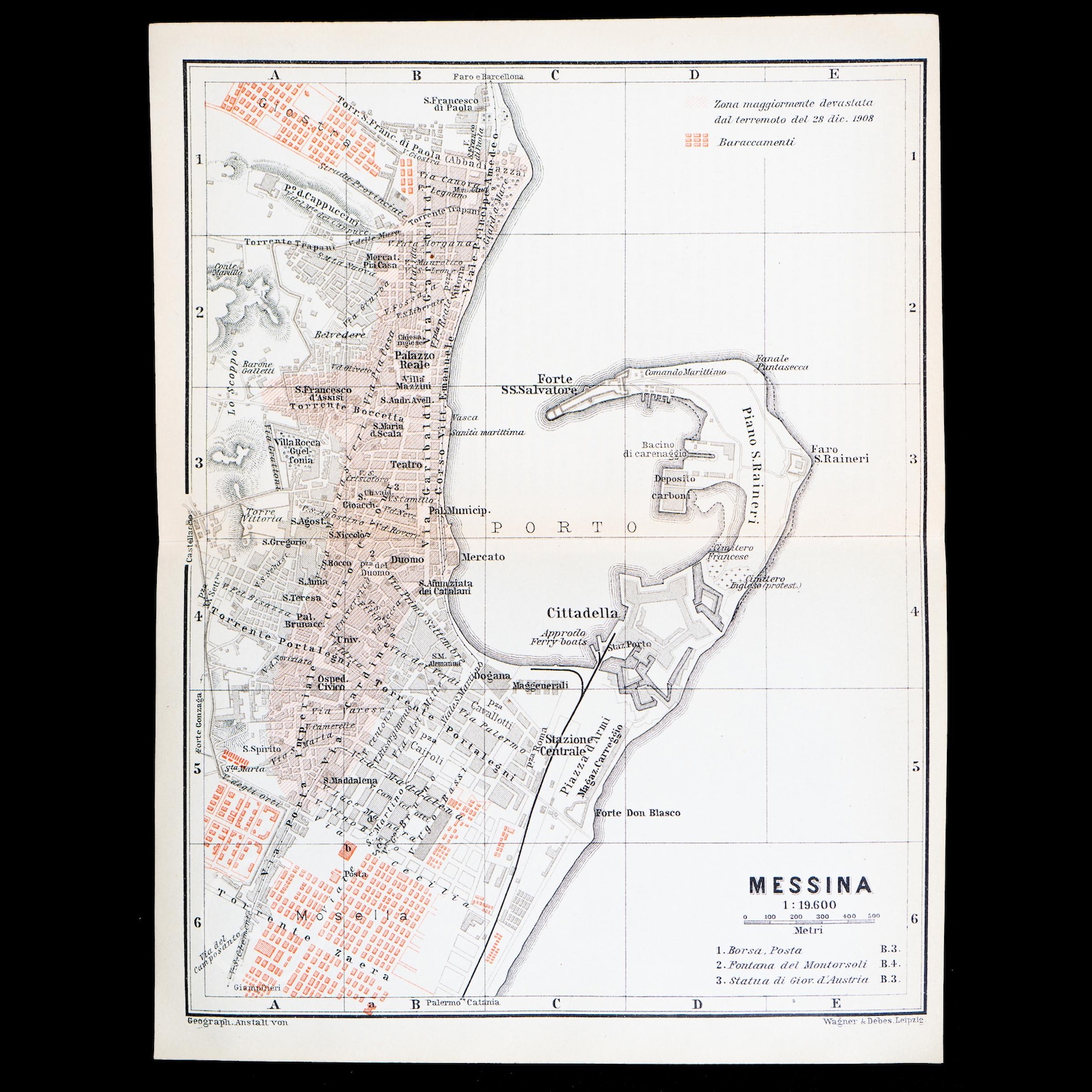 1893 Messina Map: Vintage Sicily Harbor City - Original Baedeker Print ...