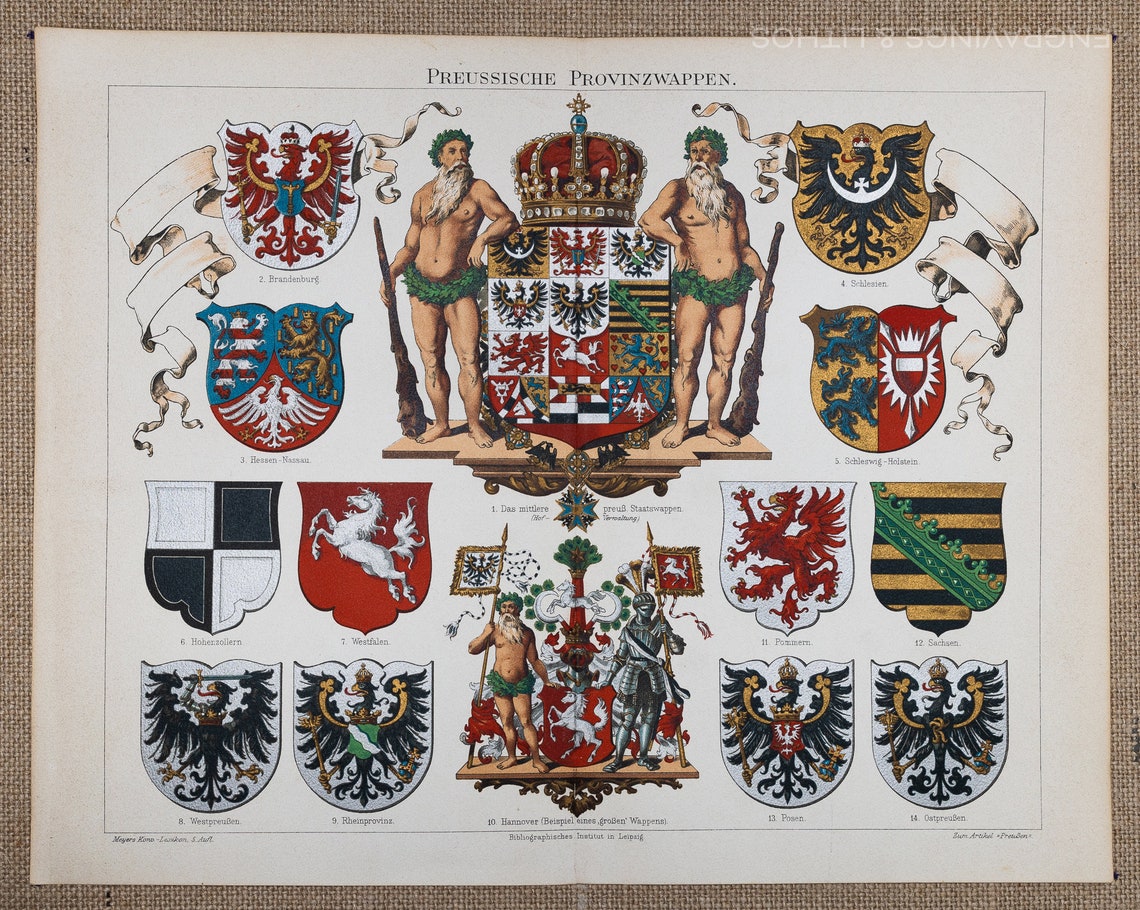 Prussian coat of arms Original color lithography from Meyers | Etsy