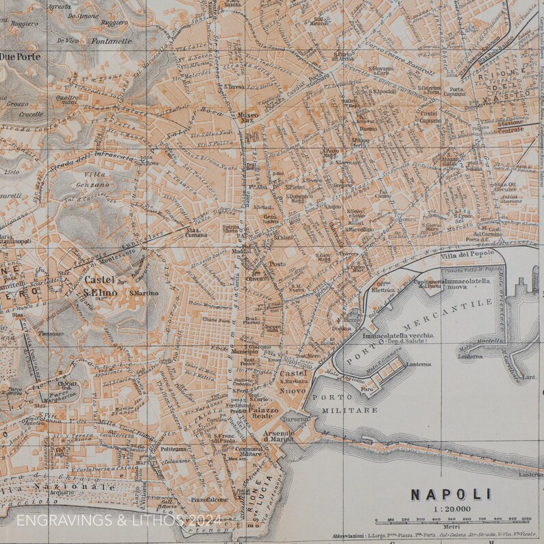1893 Naples Map - Antique Italian Coastal City Lithograph Print - Etsy ...