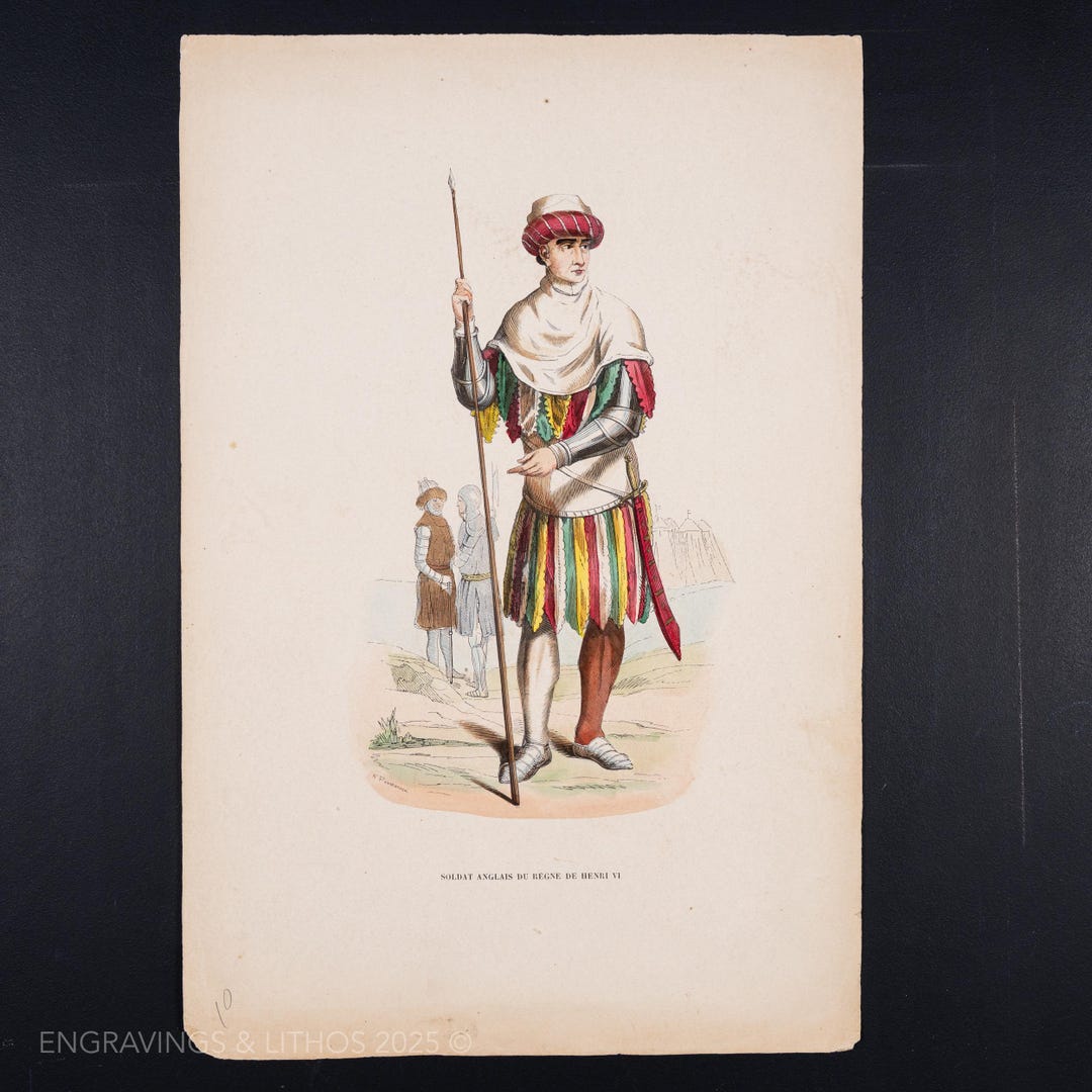 1844 English Soldier in the Reign of Henry VI - Hand Colored Engraving ...