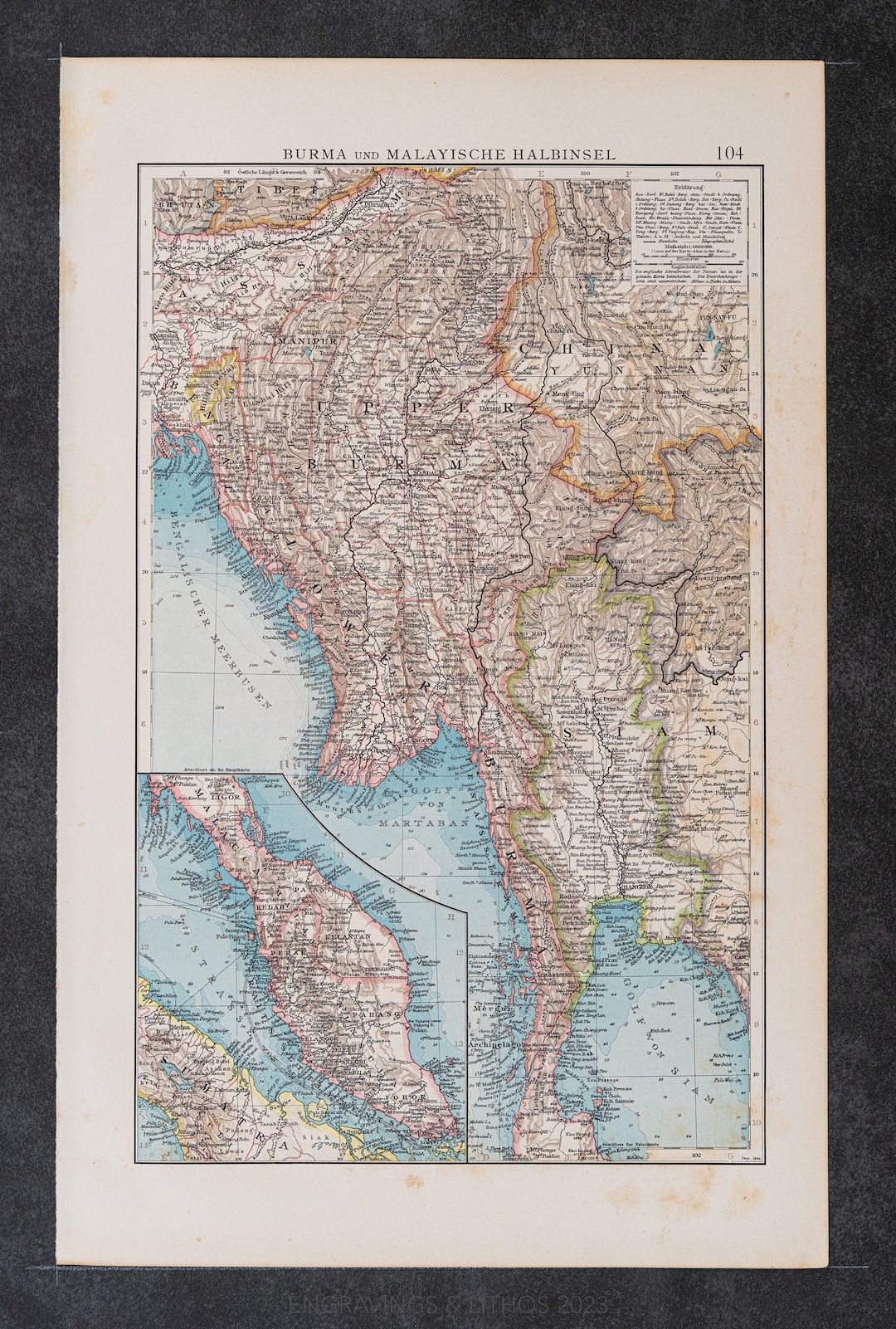 Map of Burma and Malay Peninsula / Color Map / Original / German World ...