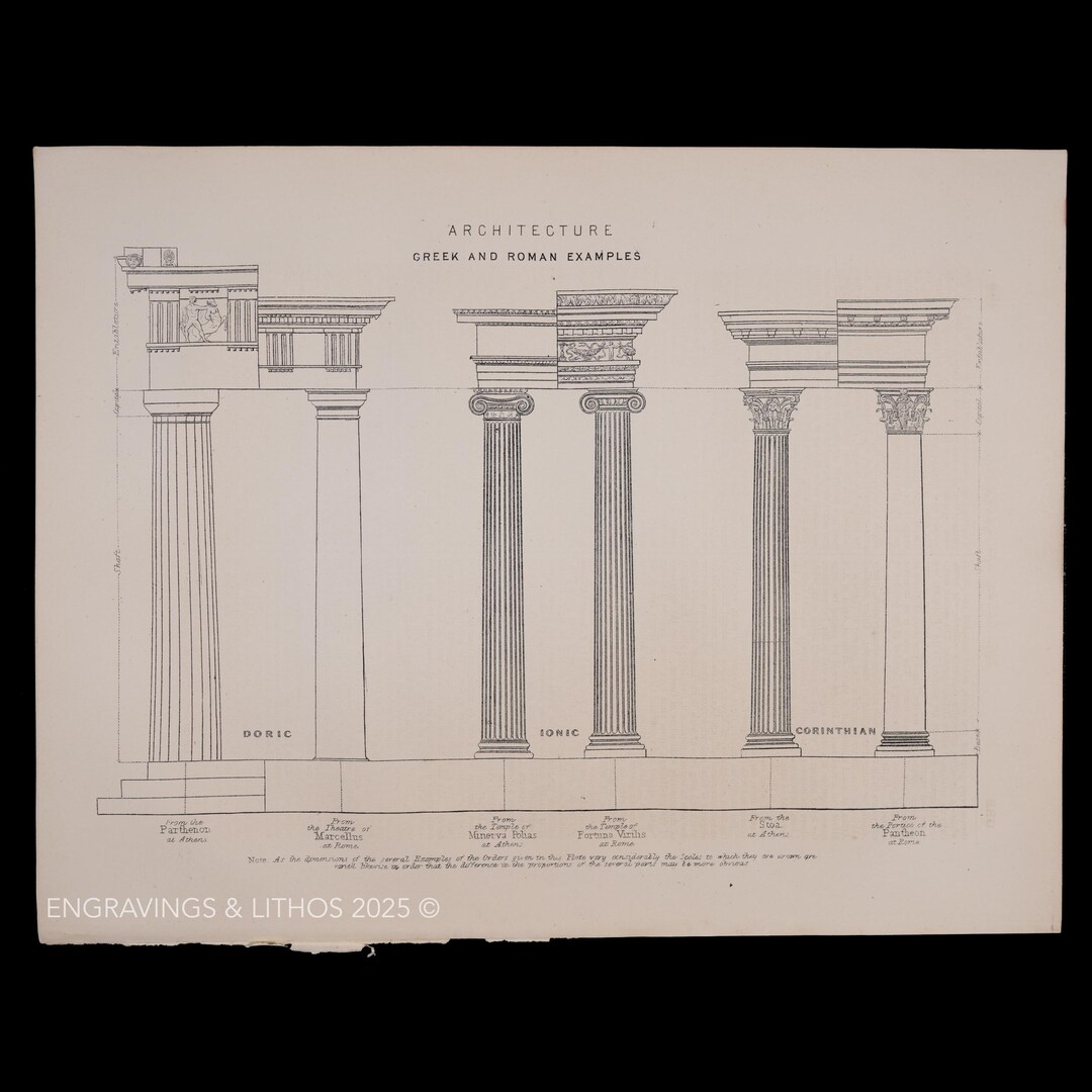 1890 ARCHITECTURE- GREEK and ROMAN Examples - Original Lithography From ...