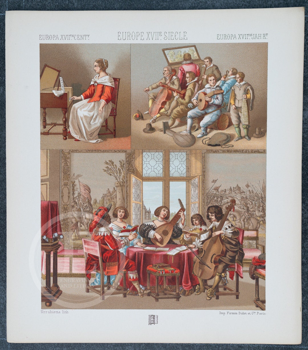 European Playing Musical Instruments by A.racinet - EXQUISITE PRINT ...