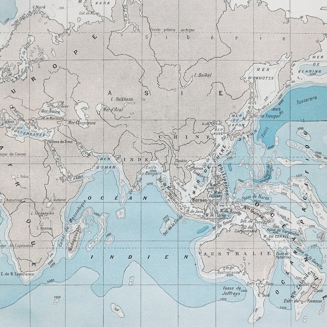 Map of Sea and Oceans EASTERN HEMISPHERE "le Noveau Larousse Illustré ...
