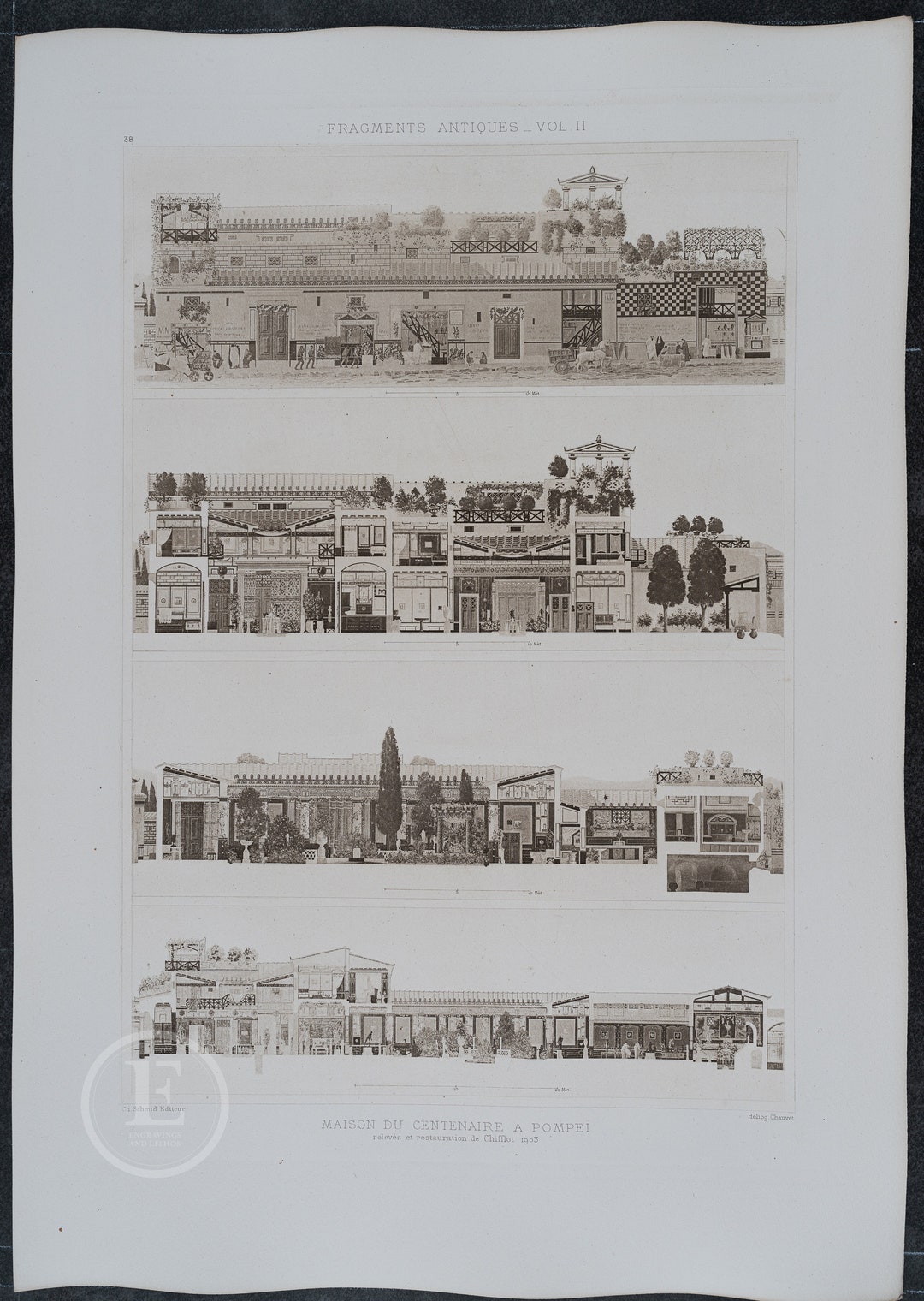 1905 Centenary House in Pompeii, Rome, Italy - EXQUISITE Heliogravure ...