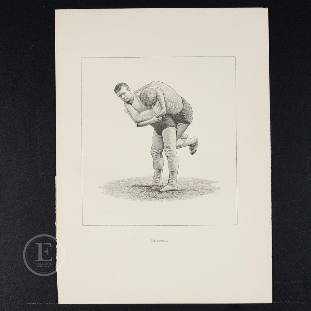 1890 - Buttock - Old Print / Combat Sport - Martial Arts. Black and ...