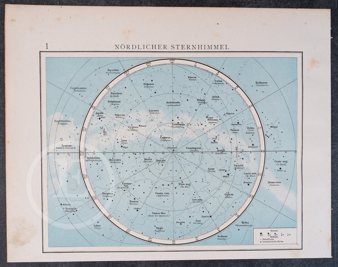 The Northern Hemisphere . Constellations and Stars . Original Print ...