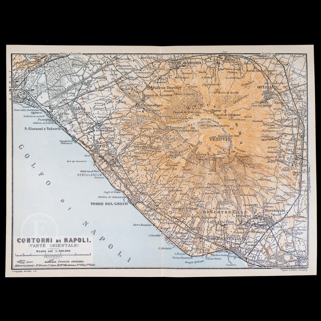 1893 Map of Surroundings of NAPLES, ITALY - Authentic Lithograph Map ...