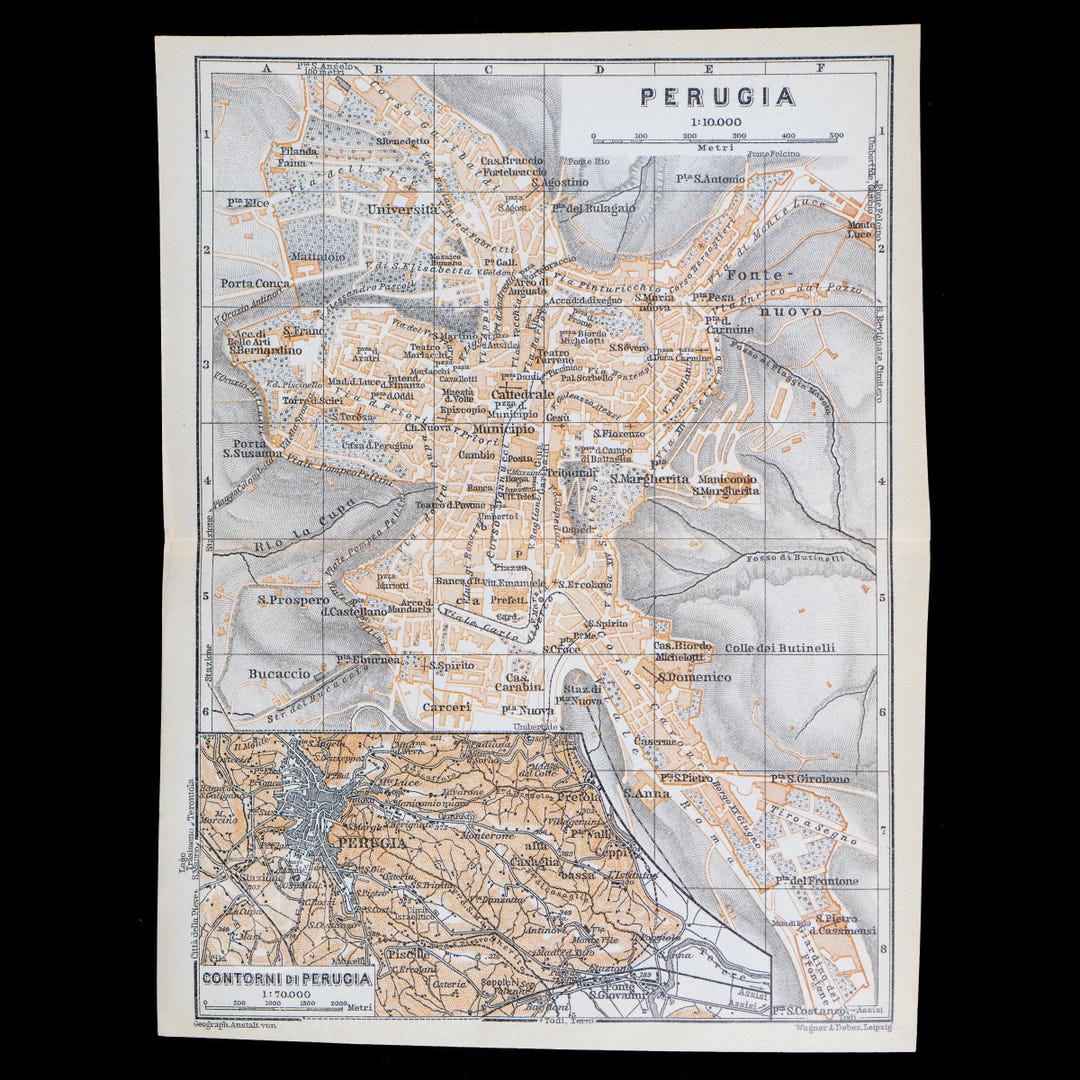 1893 Map of PERUGIA, City in UMBRIA Region, ITALY - Authentic ...