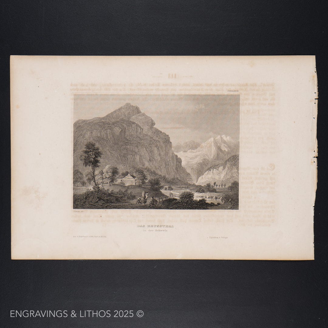 1852 - REUSS VALLEY, URI, Switzerland– Steel Engraving From Meyer’s ...