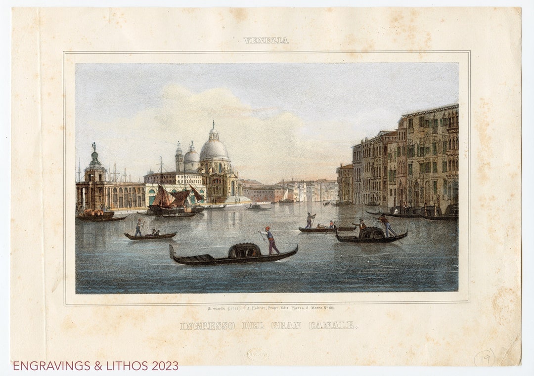 Grand Canal, Venice, Italy Hand Colored Lithograph Published C1845 ...