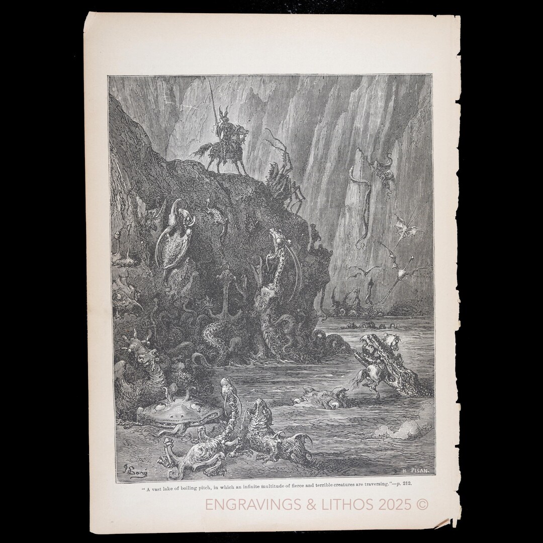 1880 LAKE of MONSTERS – Gustave Doré Illustration – Original Antique ...