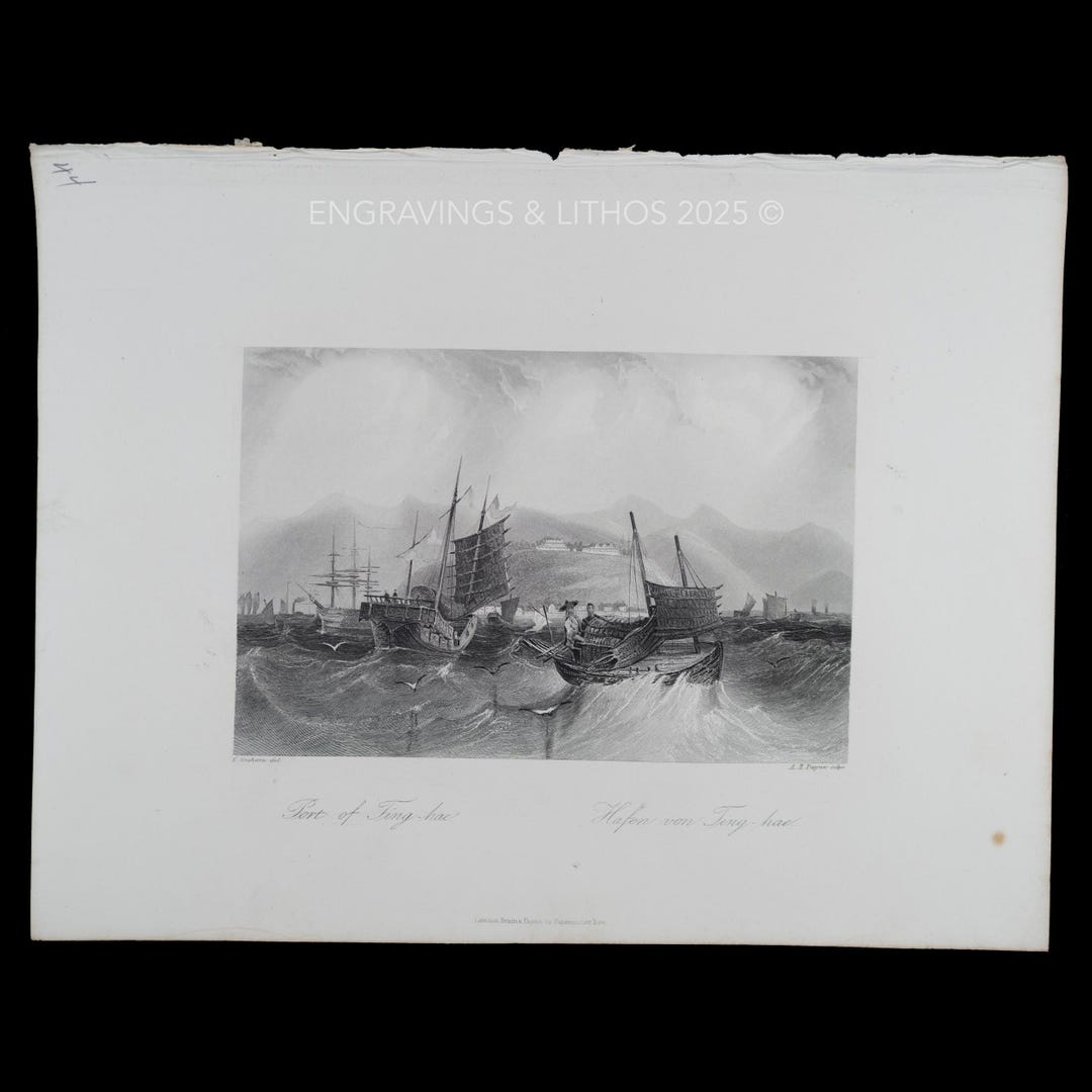 1847 PORT of TING-HAI, China - Black and White Steel Engraving “payne’s ...