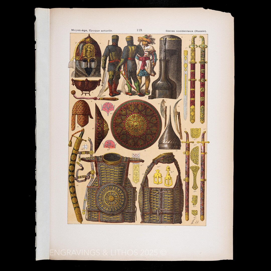 1890 RUSSIAN WESTERN SLAVS War Supplies - "costume, Weapons, Utensils ...
