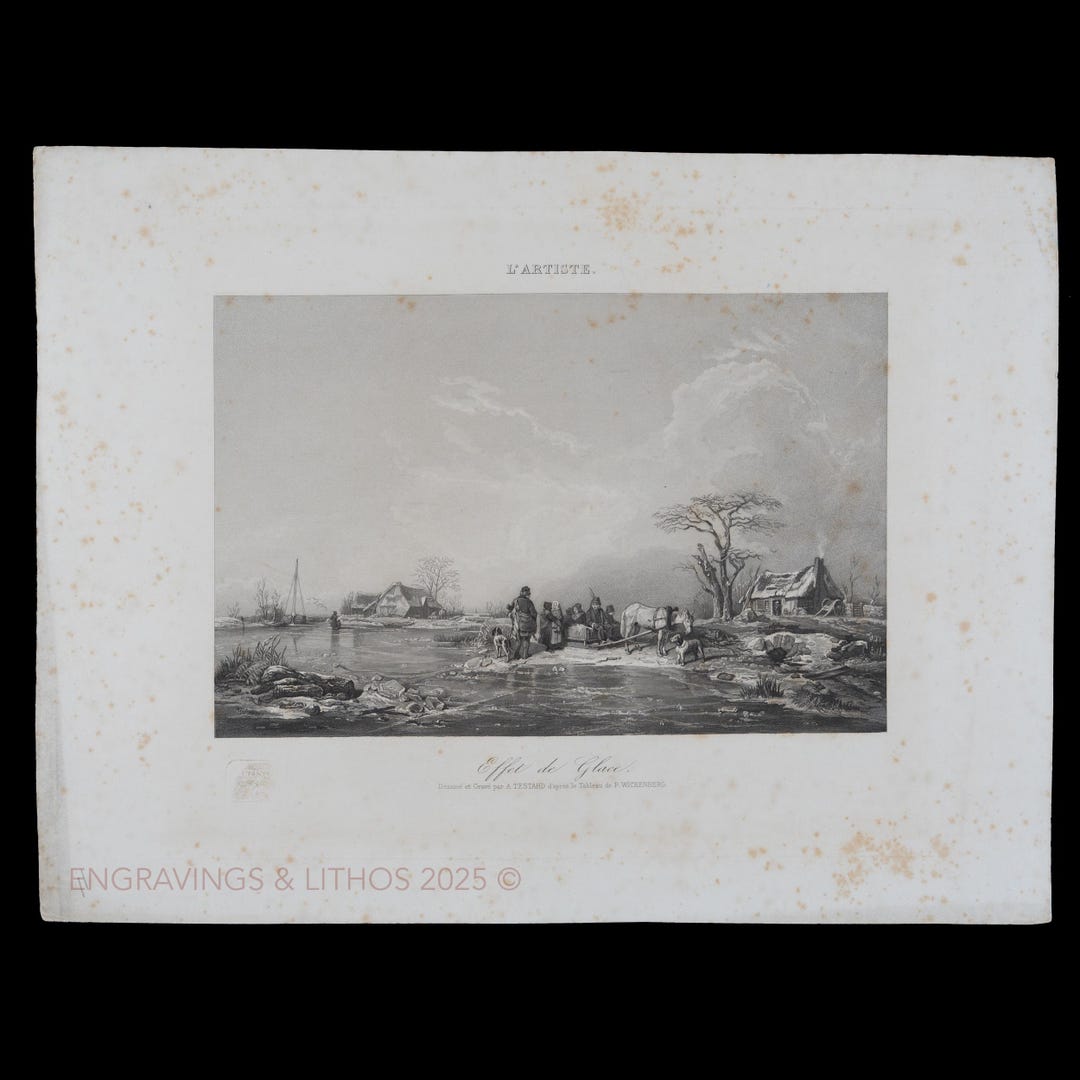 1841 ICE EFFECT - Winter Scene - Antique French Print Steel Engraving ...