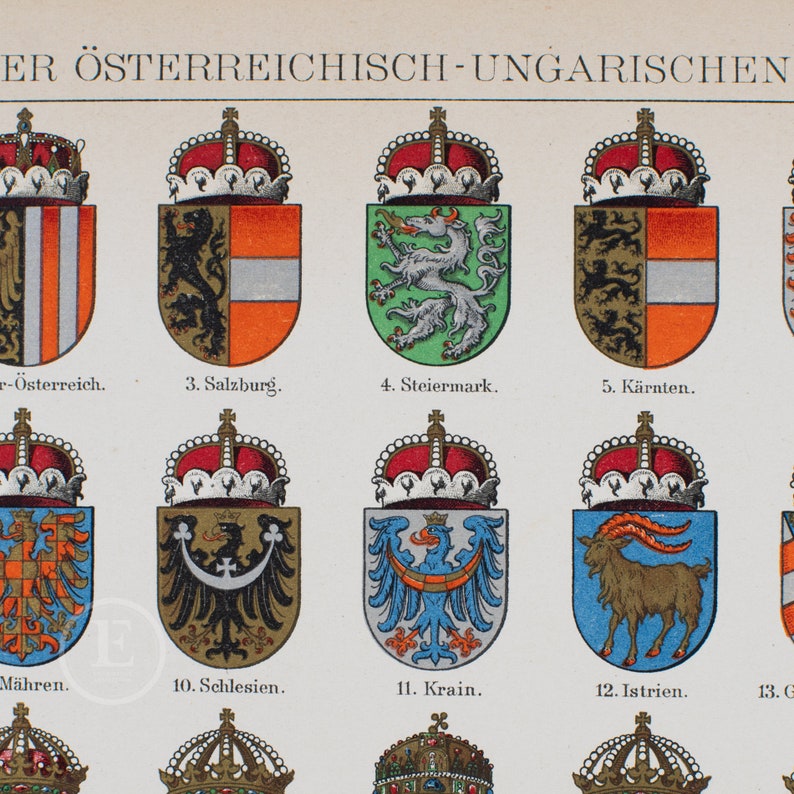 1898 COAT OF ARMS of the Austro-hungarian Crown Lands - Rare ...