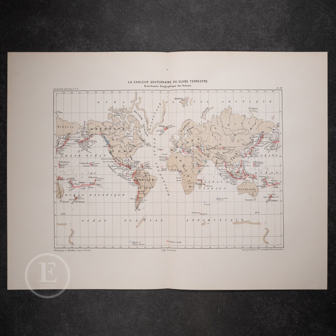 1885 Vintage Earth Heat Map Lithograph (original Color, 14.5x10.75 In ...