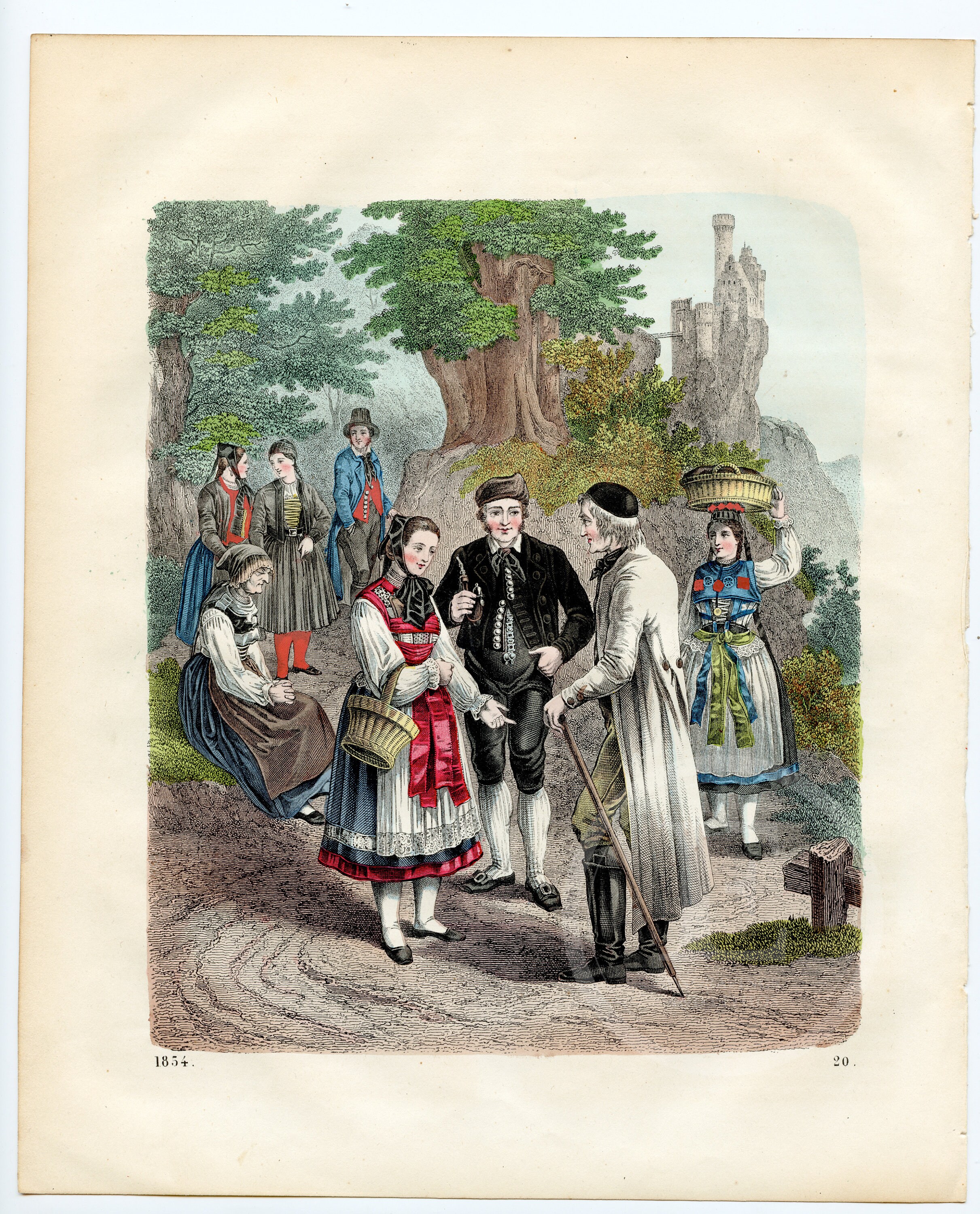 1854 Folk Costumes From Swabian, Germany- Rare Plate - Hand Colored ...