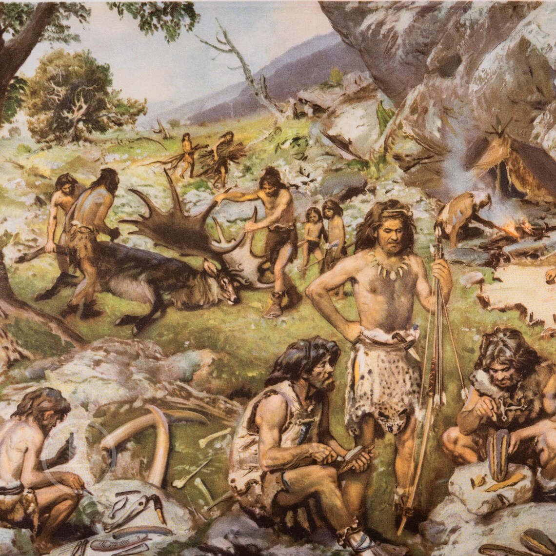 Encampment of Late Paleolithic Hunters - Original Vintage Print of ...
