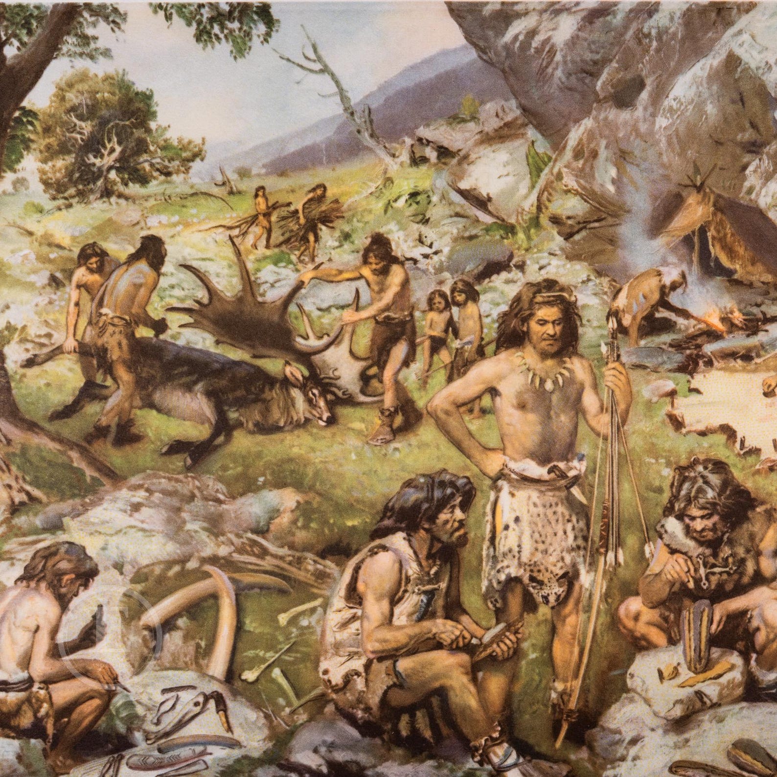 Encampment of Late Paleolithic Hunters - Original Vintage Print of ...