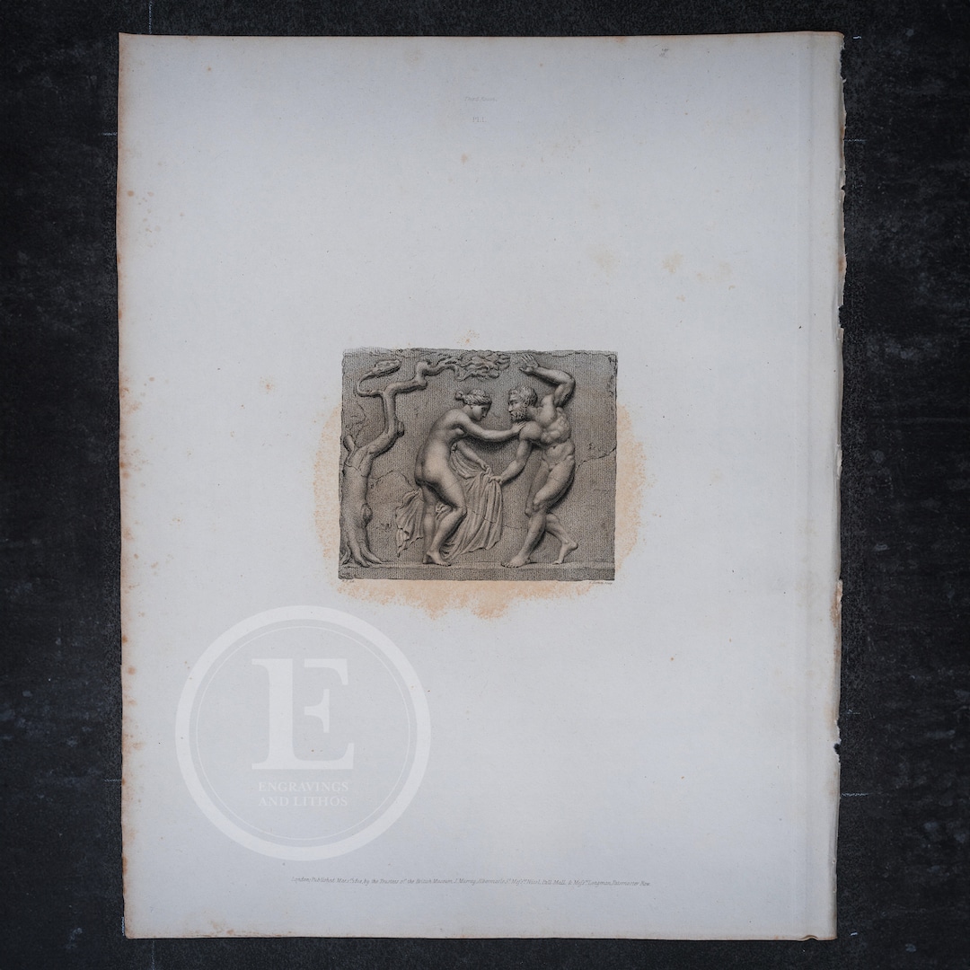 1812 Bas-relief Representing a Faun and Nymph -EXQUISITE Original Plate ...