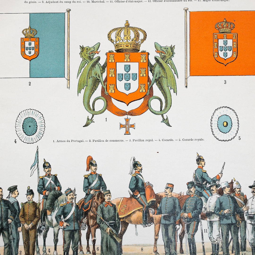 Portugal Army, Flag and Map From "le Noveau Larousse Illustré Edition ...