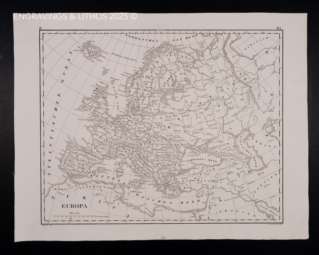 1849 Europe Map: Vintage German Engraving - Victorian Nautical Art - Etsy