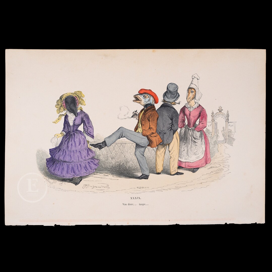 Go Then Mole! Fish, Horse, Mole Anthropomorphic Print : Hand-colored ...