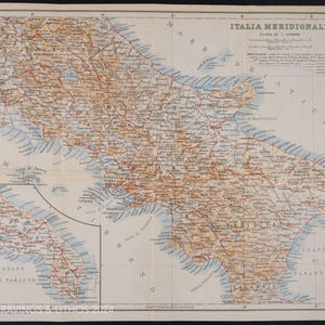1893 Antique Map: Southern Italy - Original Baedeker Lithograph - Etsy