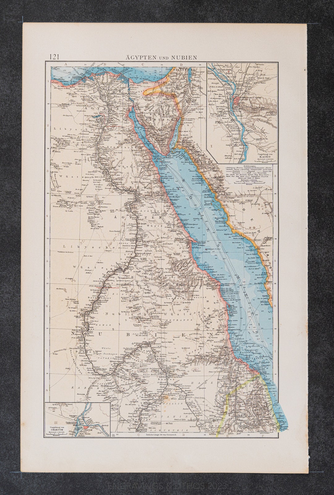 Map of Egypt and Sudan / Color Map / Original / German World Atlas 1896 ...