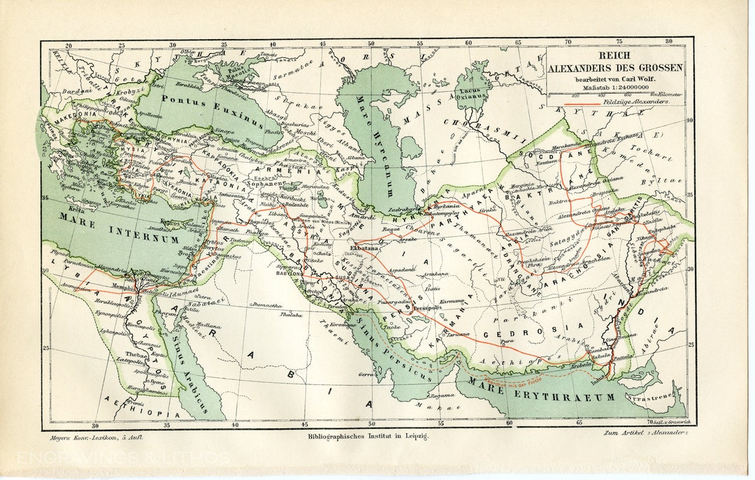 Map of Alexander the Great Empire - Original Color Lithography From ...