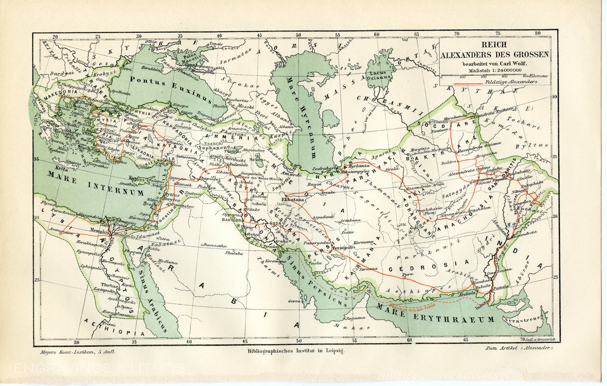 Map of Alexander the Great Empire Original Color Lithography - Etsy