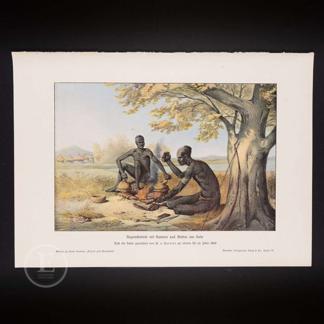 Blacksmith of African Descent Using Hammer and Stone Anvil - Weltall ...