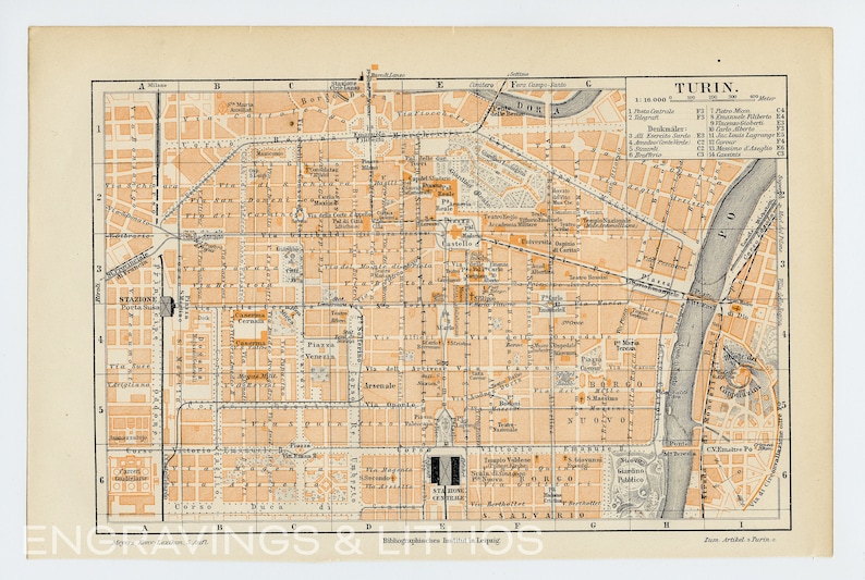 Map of Turin Italy Original Color Lithography From Meyers | Etsy
