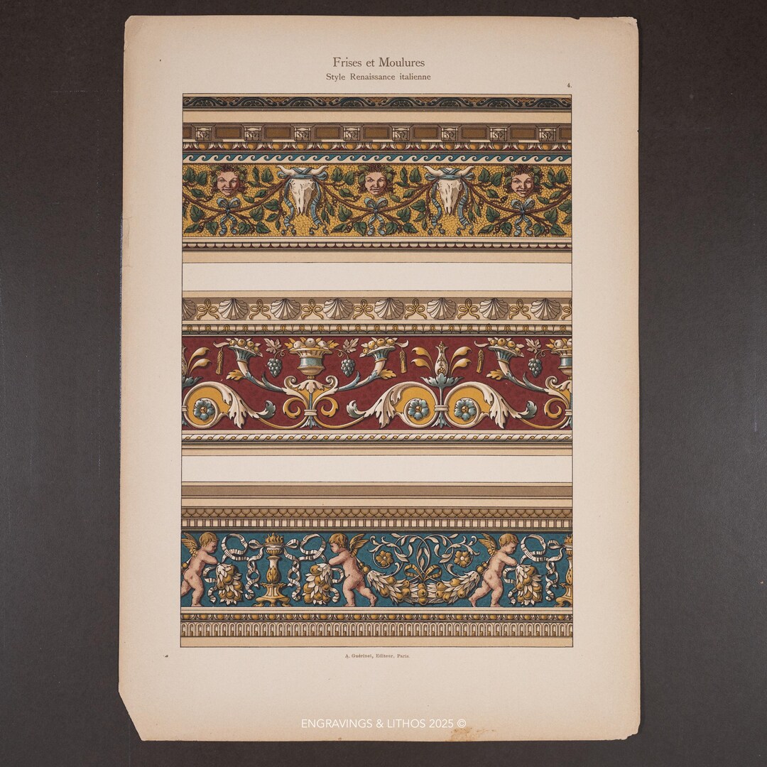 1907 Italian Renaissance Frieze Designs - French Antique Decorative ...