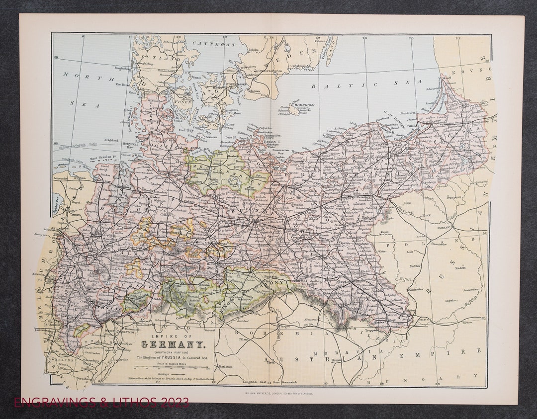 19th Century Antique Map - Northern German Empire Original Print - Etsy UK
