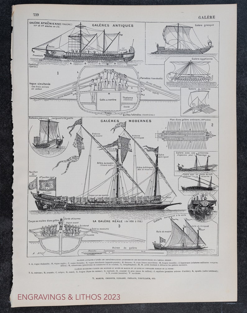 Ancient and Modern Galleys: Greek, Roman, Real From "le Noveau Larousse ...