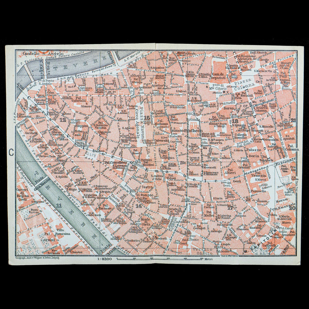 1893 Map of Part of River TIBER and ROME City, ITALY - Authentic ...