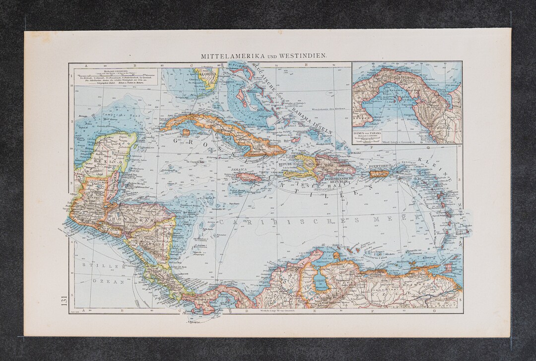 Map of Cuba and Central America / Color Map / Original / German World ...