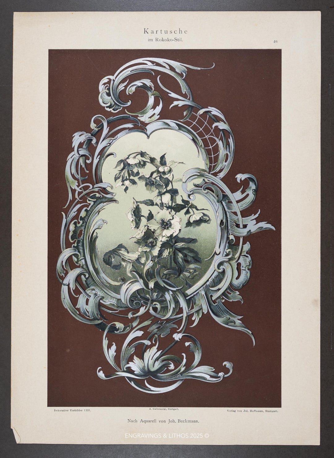 Rococo Cartouche With Floral Motif – Ornamental Lithograph From ...