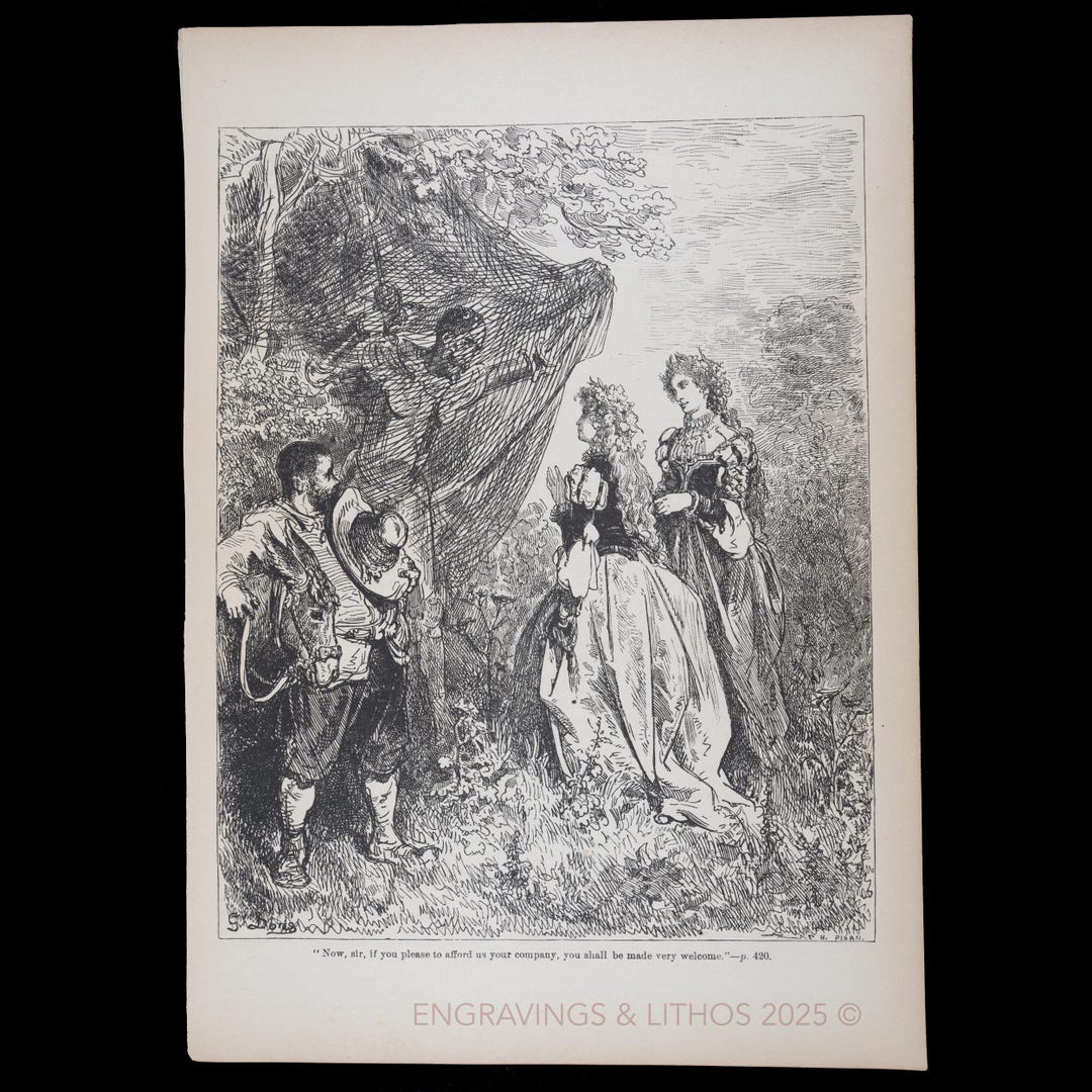 1880 THE CAPTIVE in the NET – Gustave Doré Illustration – Original ...
