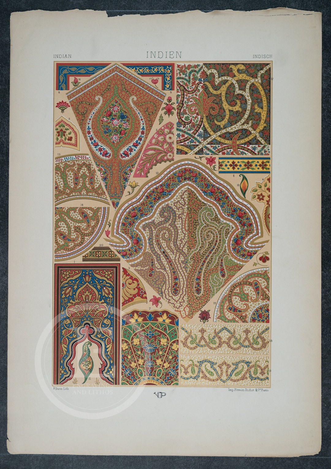 Antique Print Indian Pattern Manuscripts Decoration by Racinet ...