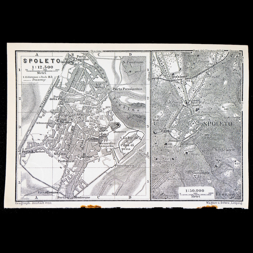1893 Map of SPOLETO, Town in UMBRIA, Central ITALY - Authentic ...