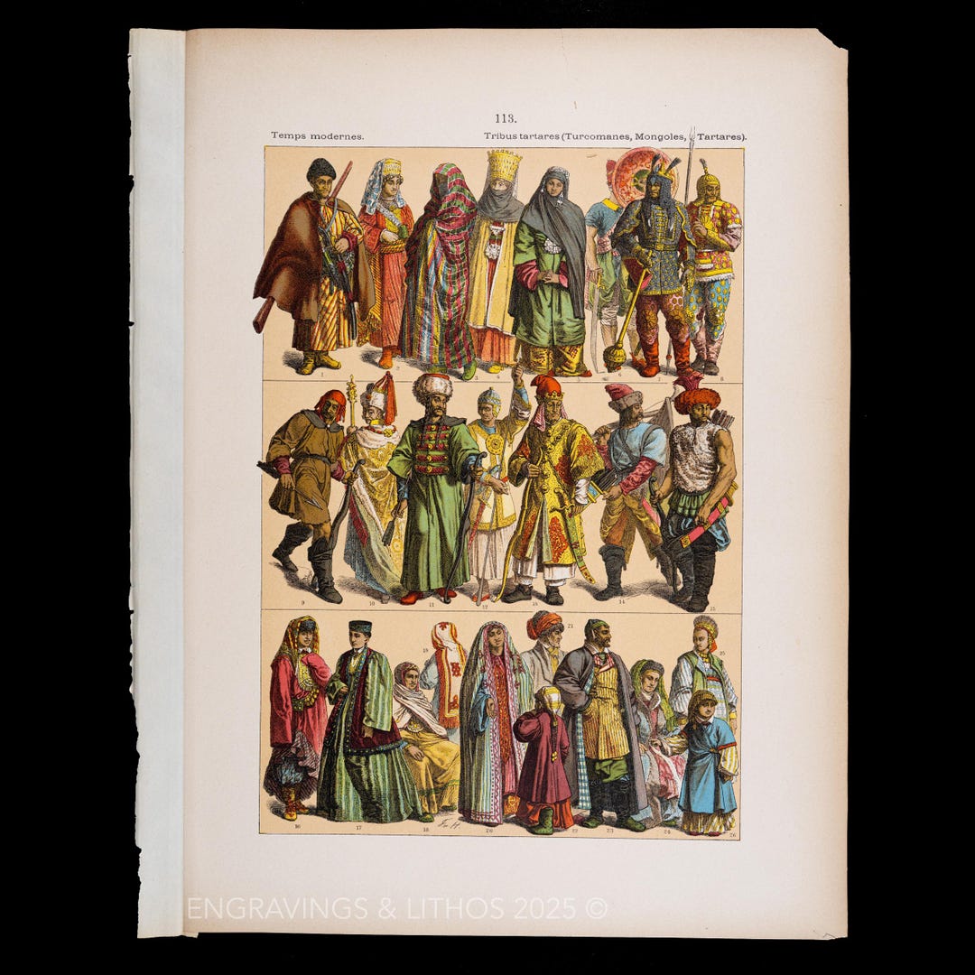 1890 TATAR TRIBES COSTUMES in Modern Era - "costume, Weapons, Utensils ...