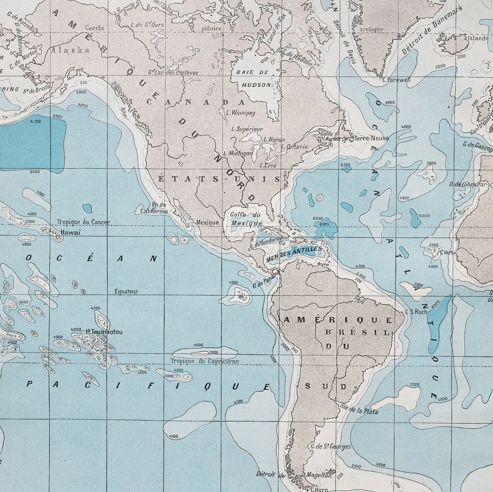 Map of Sea and Oceans WESTERN HEMISPHERE le Noveau - Etsy