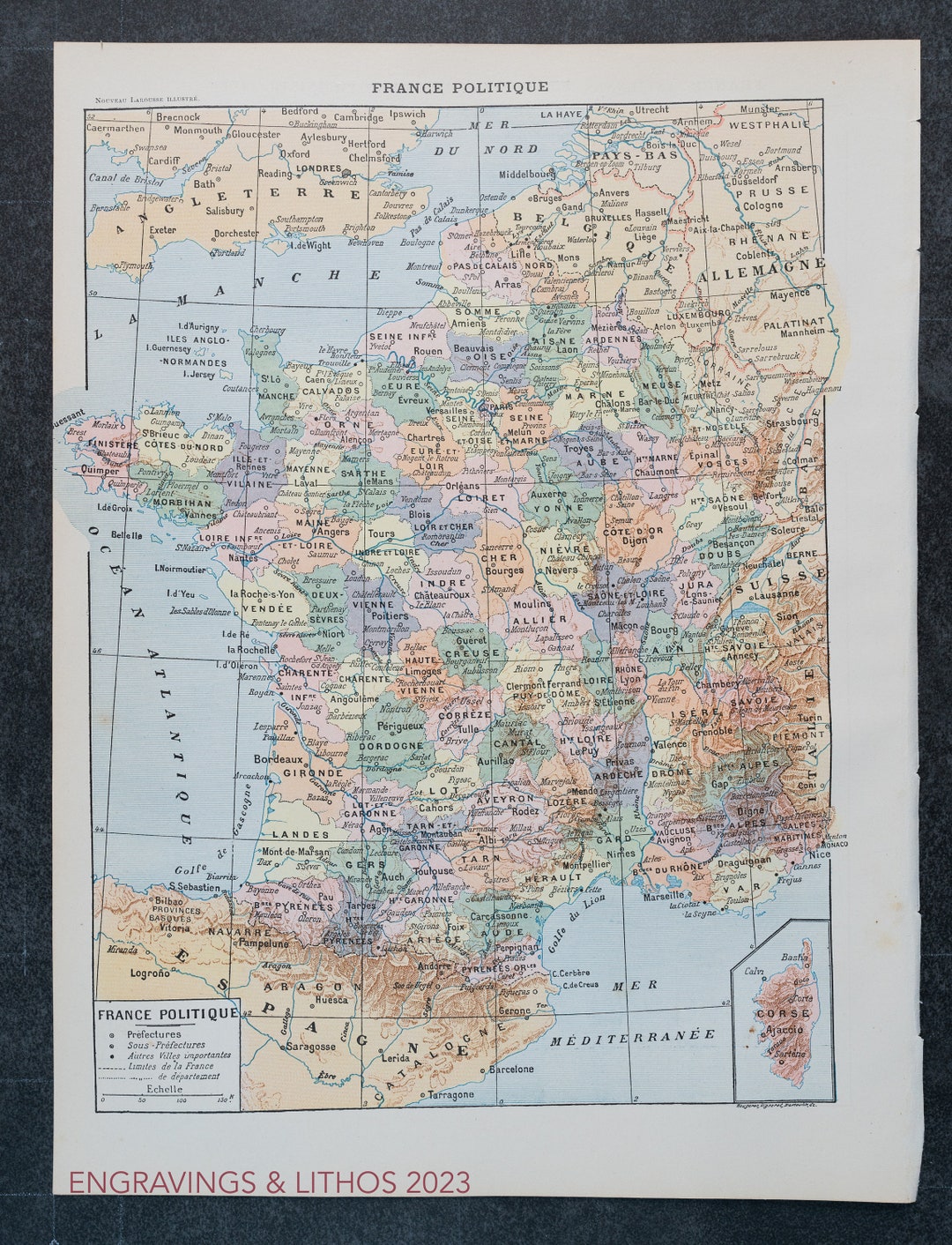 1897 France Political Map/administrative, Military, Judicial, Academic ...
