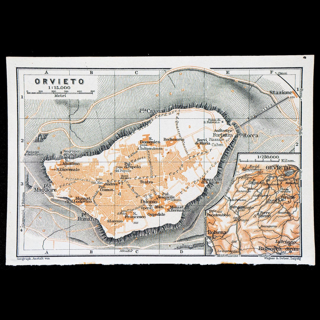 1893 Map of ORVIETO, Town in UMBRIA Region, ITALY - Authentic ...