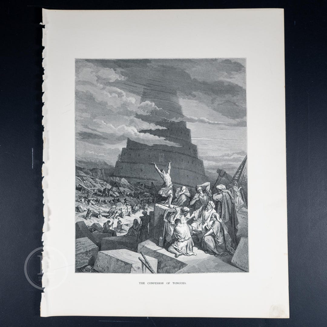 1870 TOWER OF BABEL: the Confusion of Tongues Engraving by Gustave Doré ...