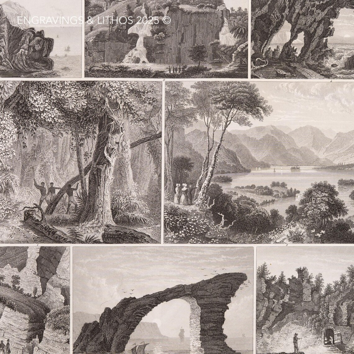 1849 NATURAL ROCKS ARCHES and Landscapes – Antique Engraving – Original ...